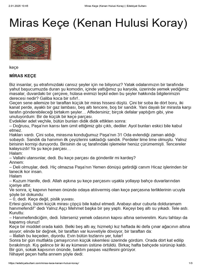 Miras Kece (Kenan Hulusi Koray) - Konusma Sinavi Metni.p | PDF