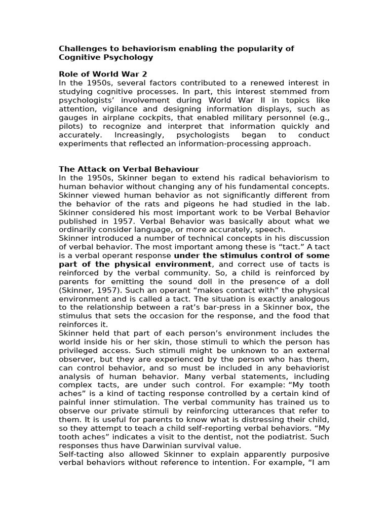 Cognitive Psychology's Rise Post-Behaviorism | PDF | Behaviorism ...