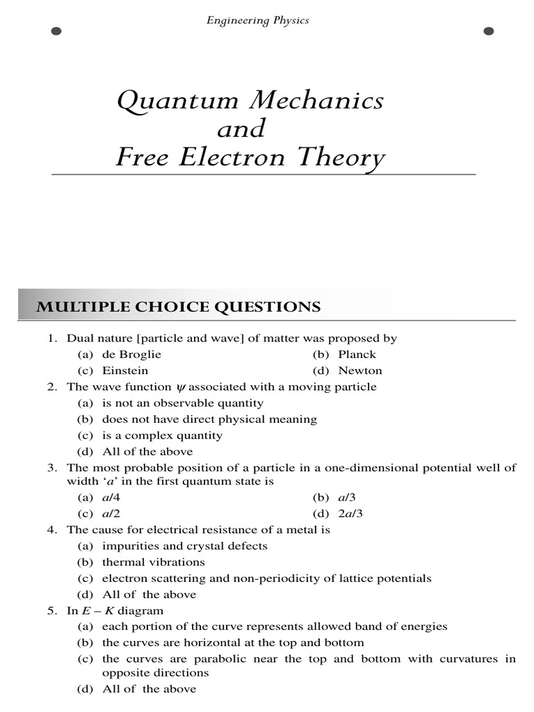 Unit-IV-Quantum Mechanics and Free Electron Theory-Bits | PDF | Electron | Waves