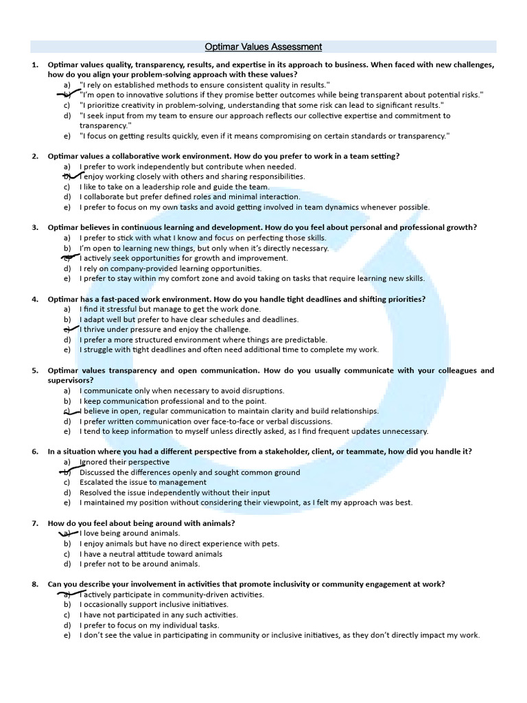 Optimar Values Assessment Questionnaire - 24 | PDF | Learning ...