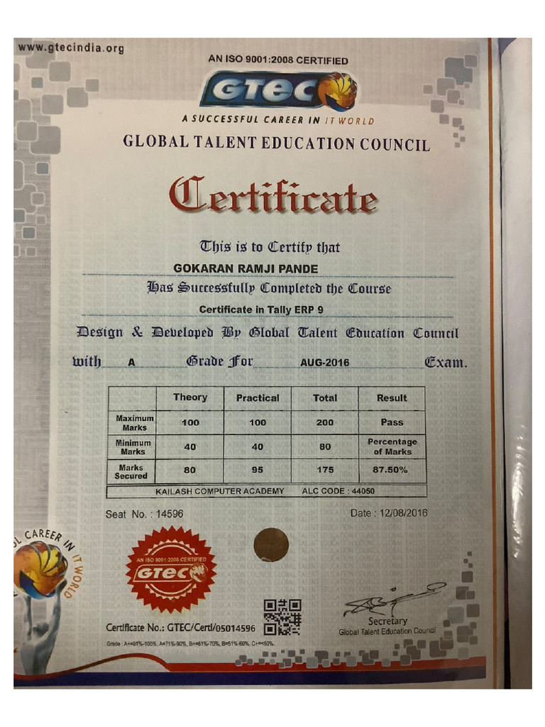 Computer Certificate | PDF