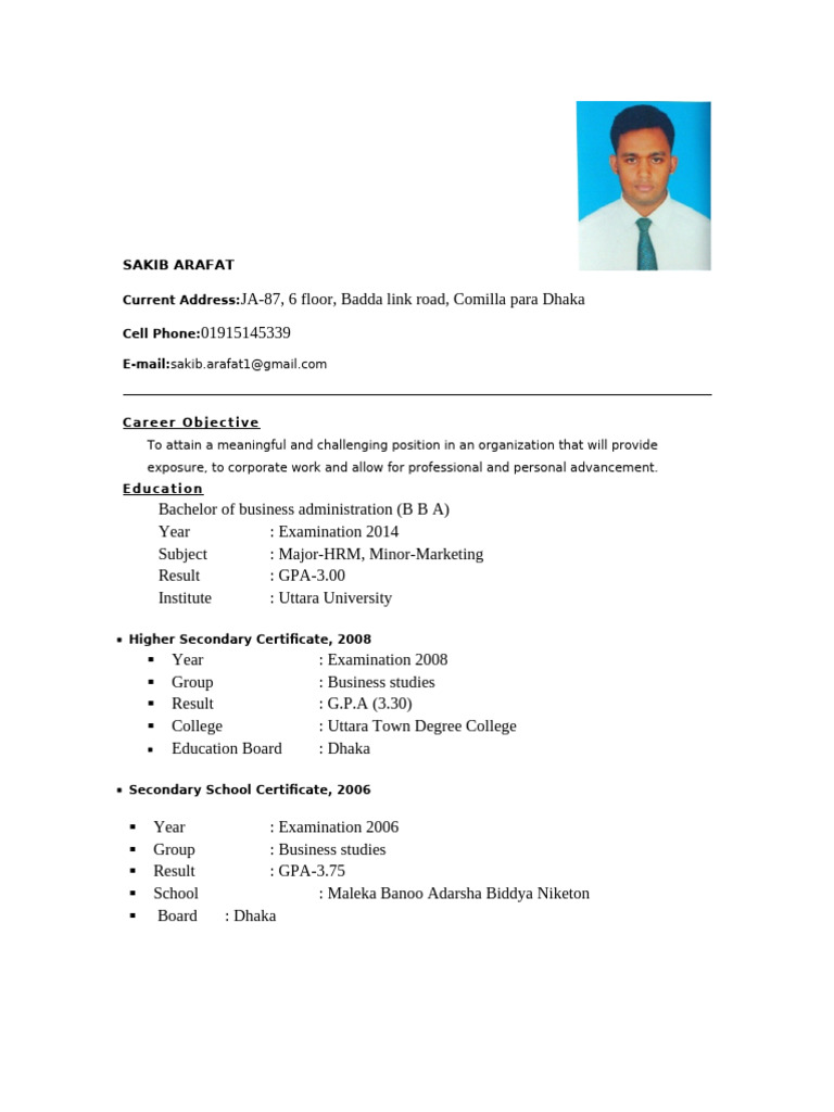 Sakib Al Arafat - CV For To | PDF