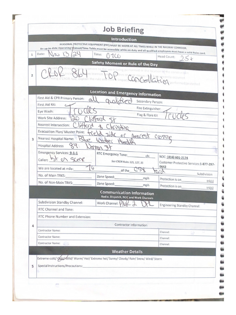 20241113 - CSX Sarnia Foreman Job Briefing Book | PDF