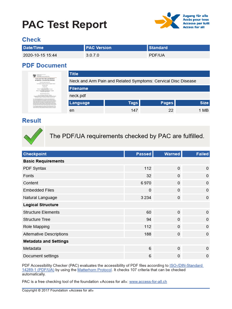 Neck PAC Report | PDF