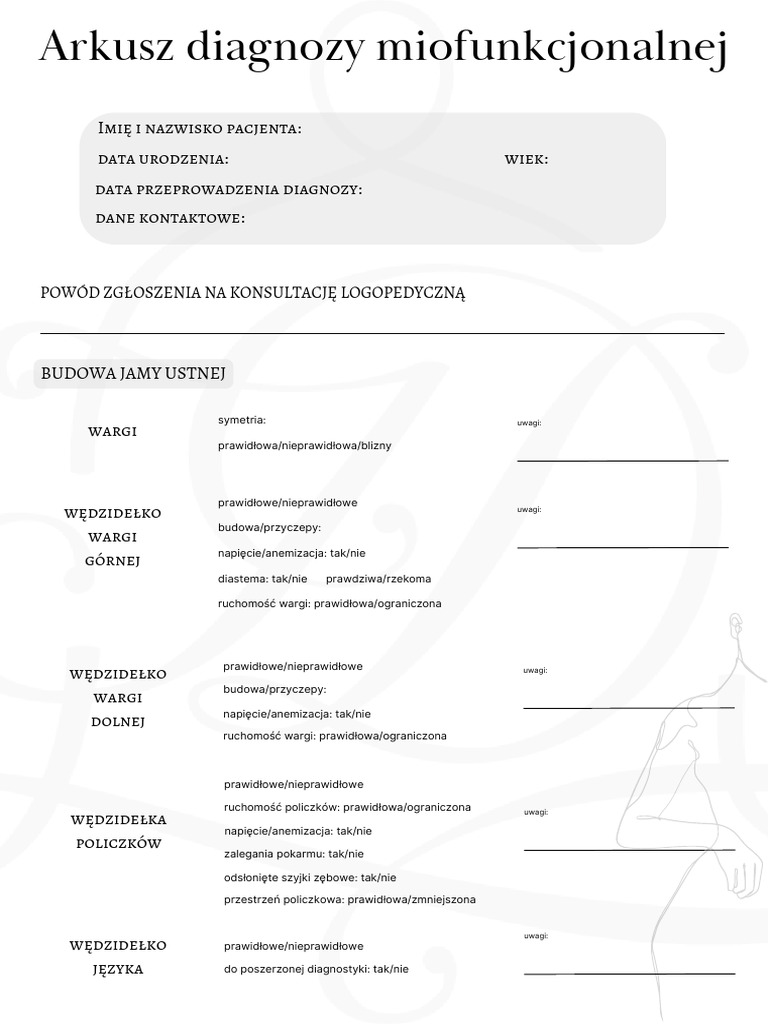 Arkusz Diagnozy Miofunkcjonalnej | PDF