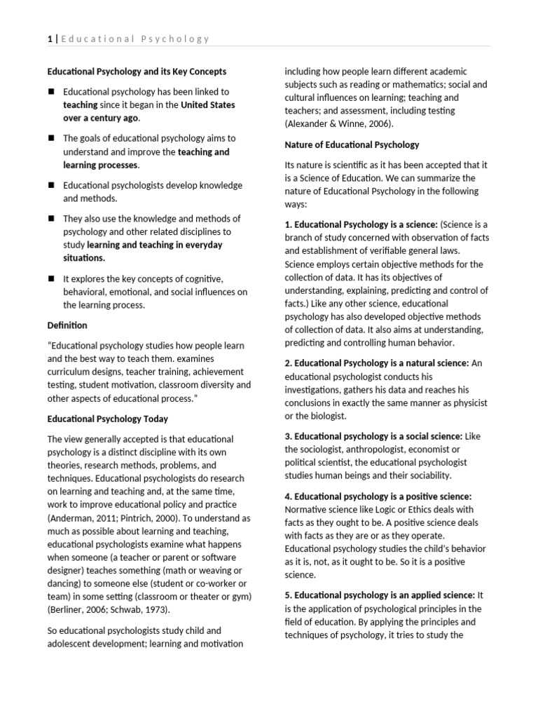 Educational Psychology and its Key Concepts | PDF | Classical ...