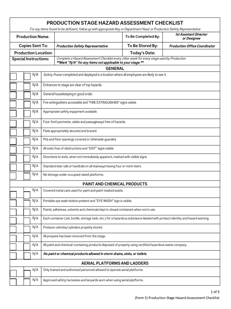 Form 5 - Production Stage Hazard Assessment Checklist | PDF | Stairs