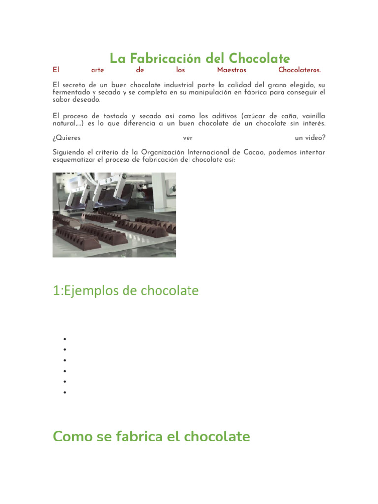 Proceso de Fabricación del Chocolate | PDF | Chocolate | Tipos de chocolate