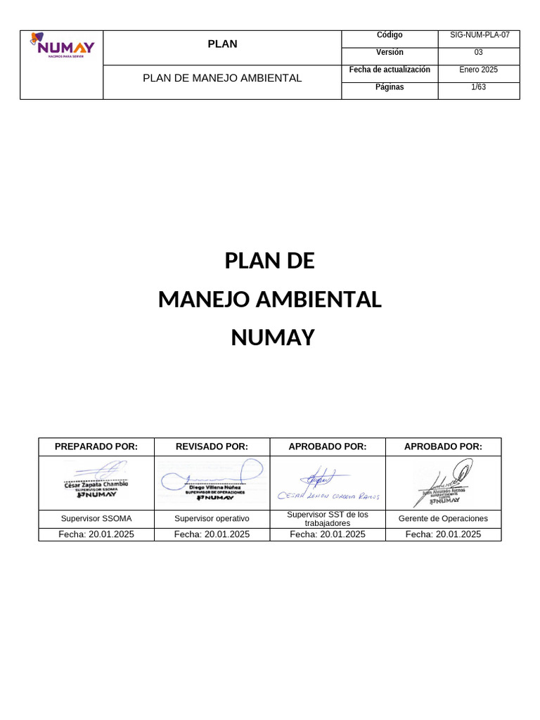 Plan de Manejo Ambiental - NUMAY | PDF