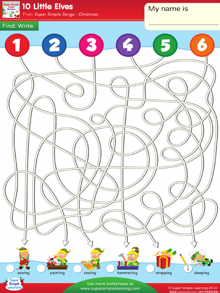 10 Little Elves Worksheet Follow The Lines | PDF