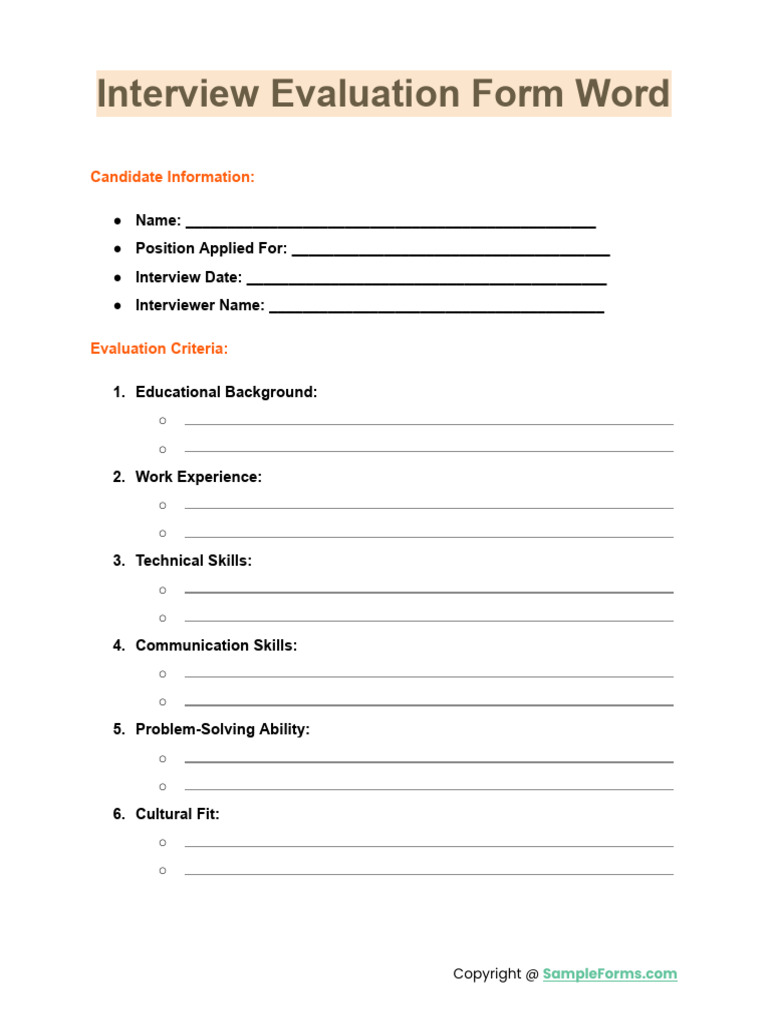 Interview Evaluation Form Word | PDF