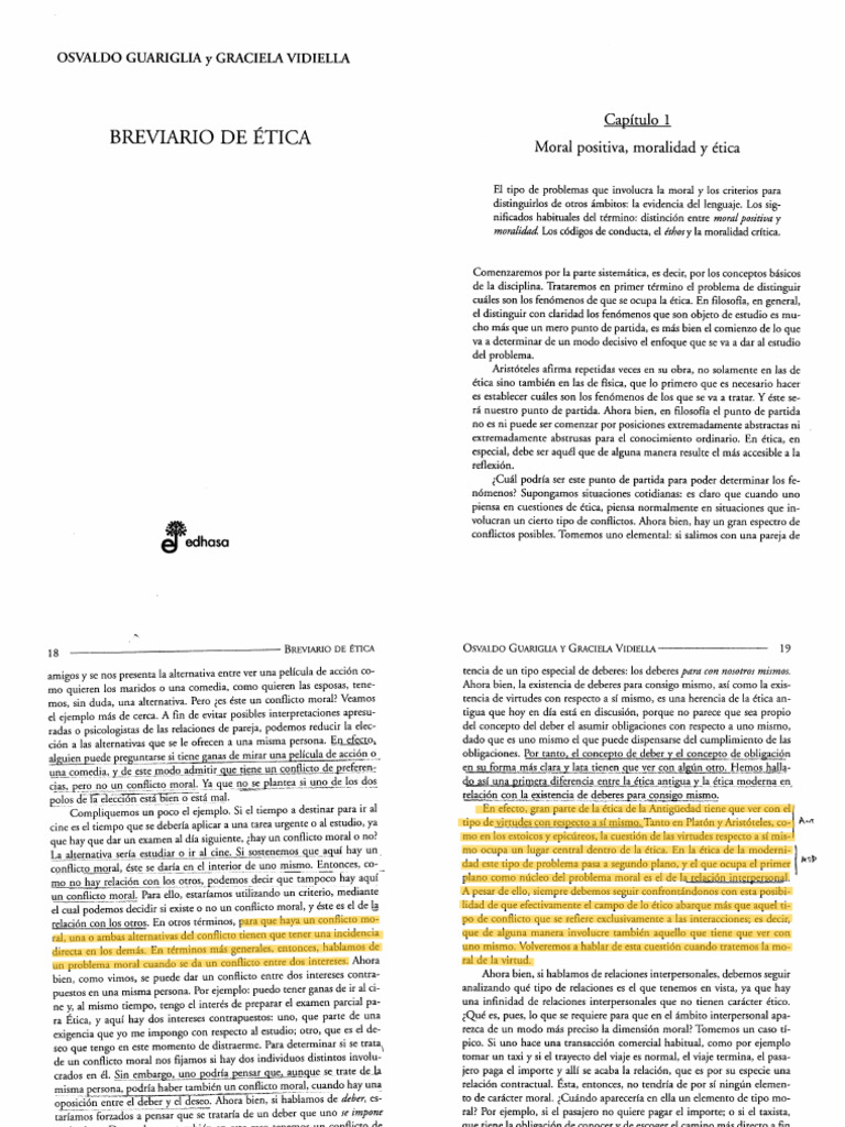 Guariglia, O. y Vidiella, G. - Breviario de Etica Cap. 1 Moral Positiva, Moralidad y Etica | PDF