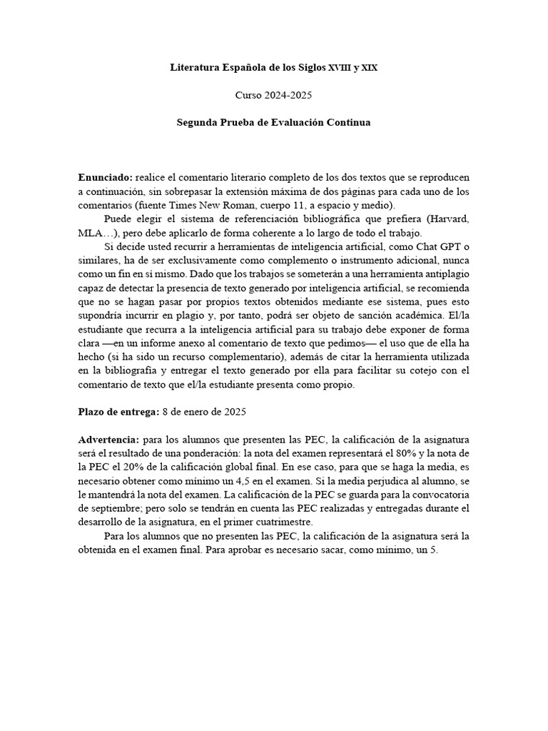 Enunciado PEC2 2024-2025 XVIII y XIX | PDF