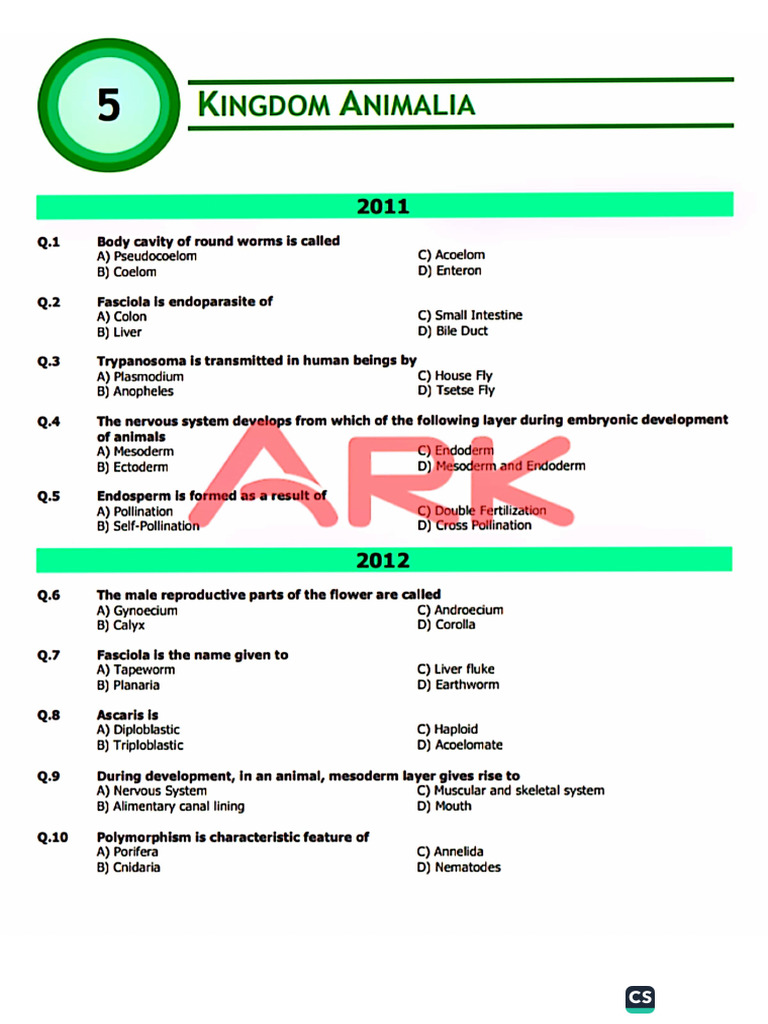 Kingdom Animalia Most Repeated MCQs | PDF