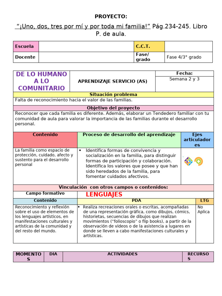 3° Proyecto As ¡Uno, Dos y Tres Por Mi¡ Pa | PDF | Aprendizaje