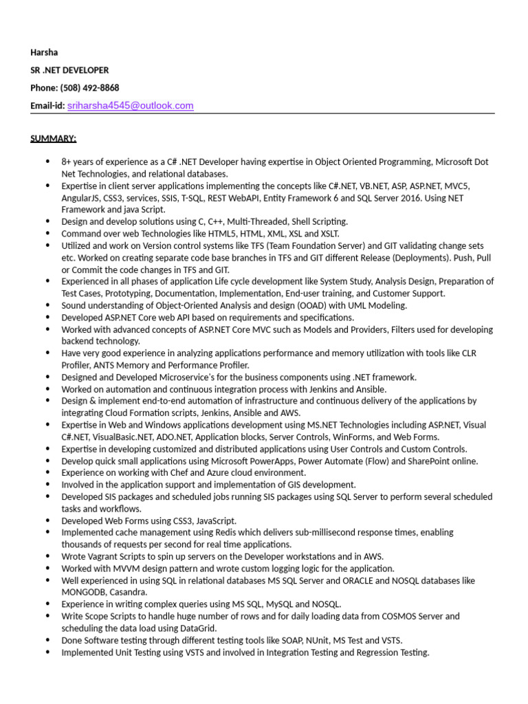 Harshasr Net Developer Pdf Microsoft Sql Server Entity Framework