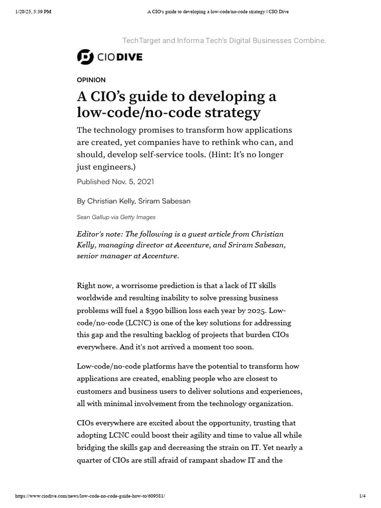 A CIO's Guide To Developing A Low-Code - No-Code Strategy - CIO Dive | PDF | Innovation | Chief ...