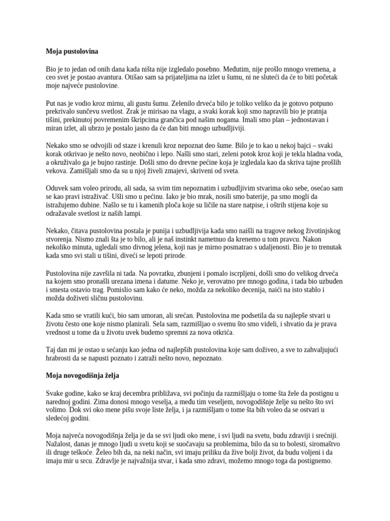 Moja Pustolovina 5 Pismeni | PDF