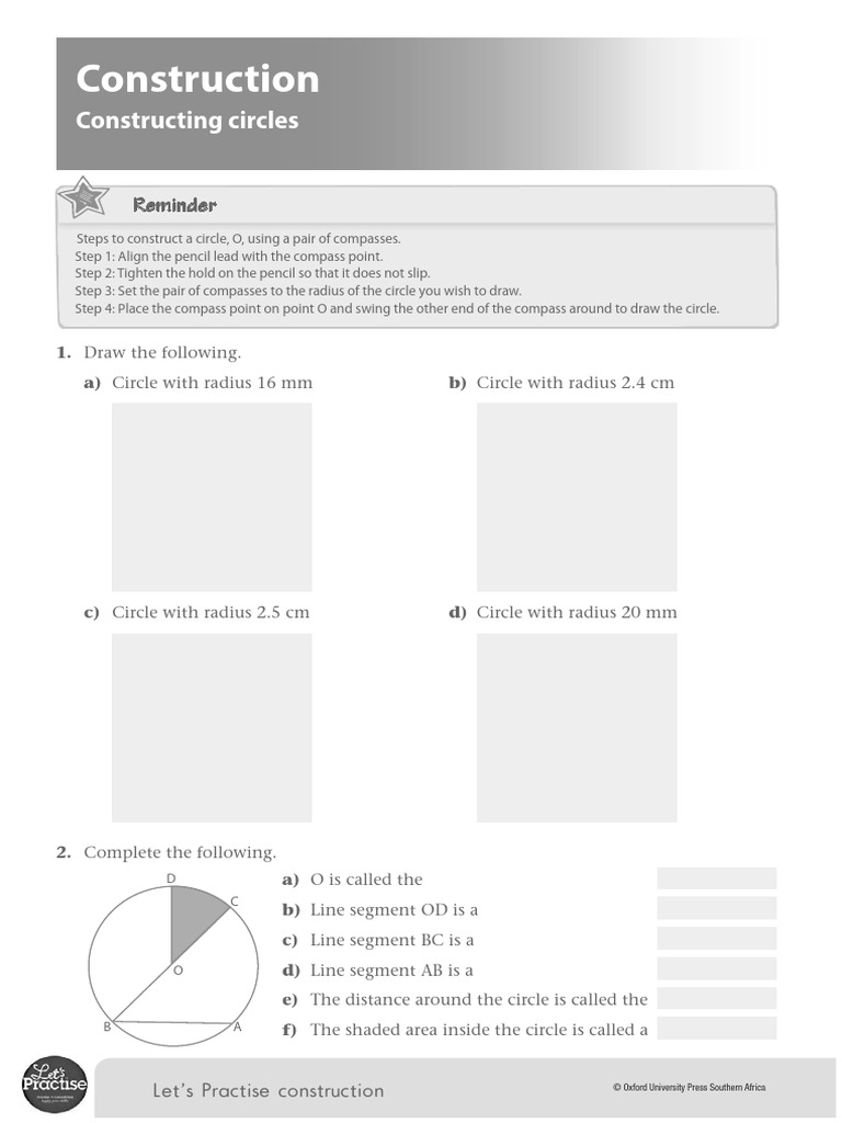 Grade 7 Mathematics Lets Practise Construction 2 With OUP | PDF | Circle | Perpendicular