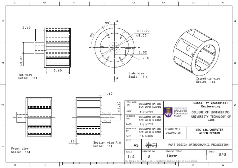 Blower Design Orthographic Projection | PDF | Drawing
