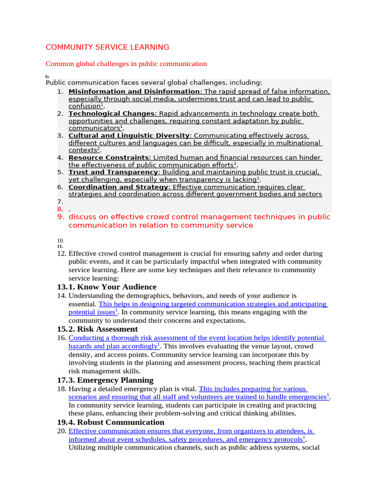 COMMUNITY SERVICE LEARNING | PDF | Communication | Service Learning