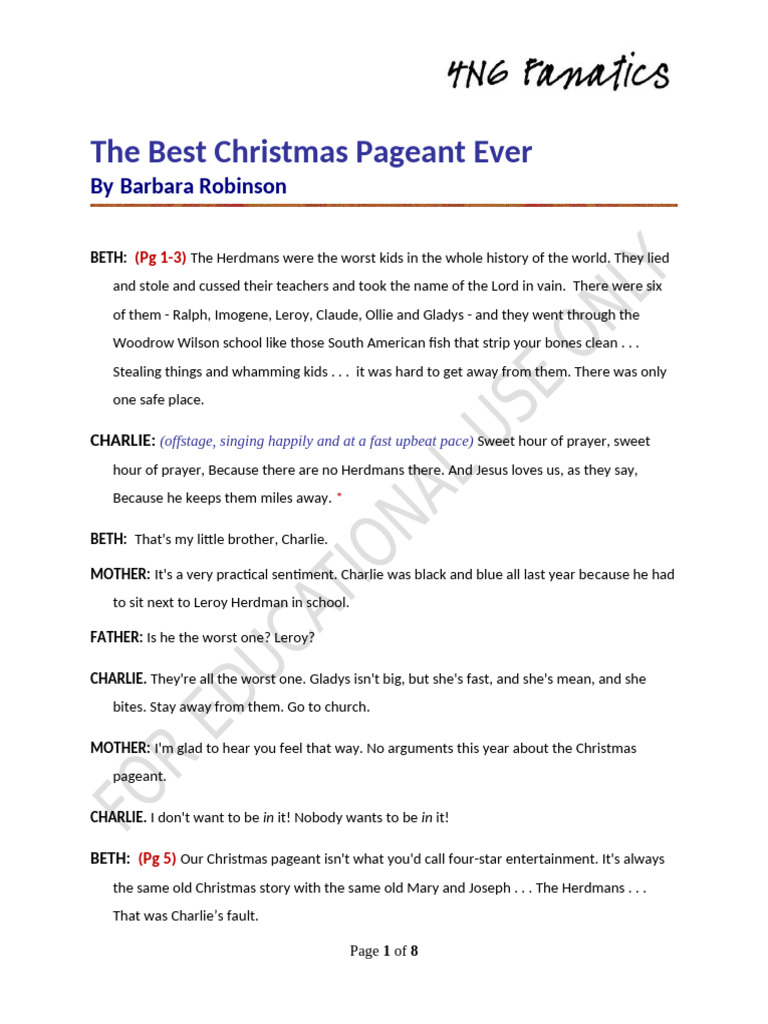 Best Christmas Pageant Ever Script | PDF