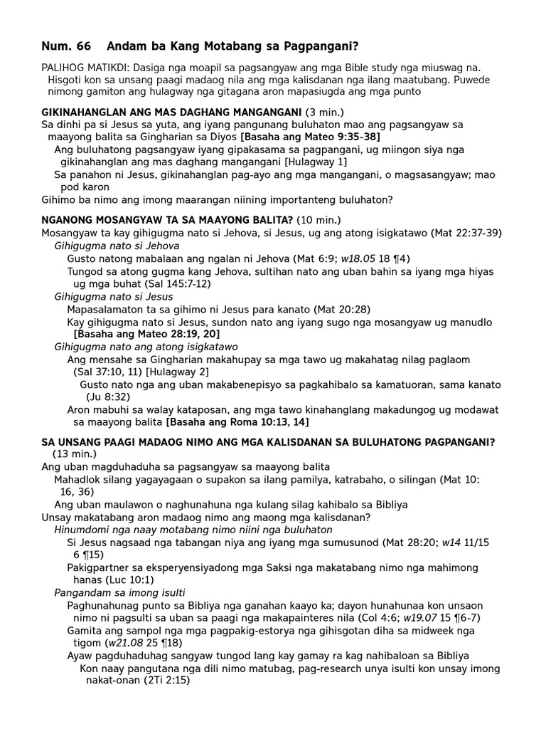 Num. 66 Andam Ba Kang Motabang Sa Pagpangani?: (Basaha Ang Mateo 9:35-38) | PDF