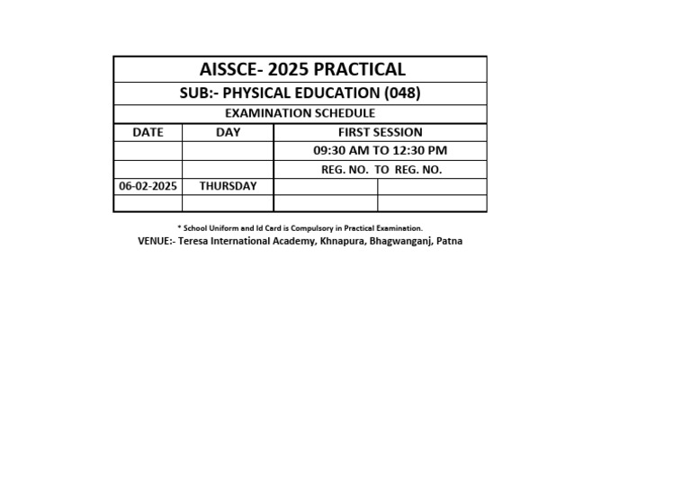 Phe Practical Time Table 2025 | PDF