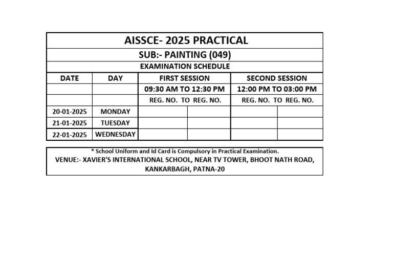 Painting Practical Time Table-2025 | PDF
