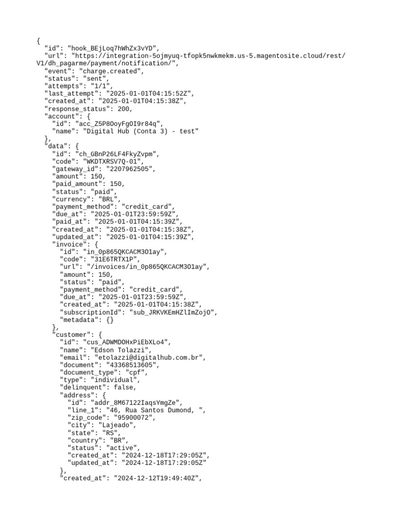 Webhook Exemplo Charge Created | PDF | Payments | Banking Technology