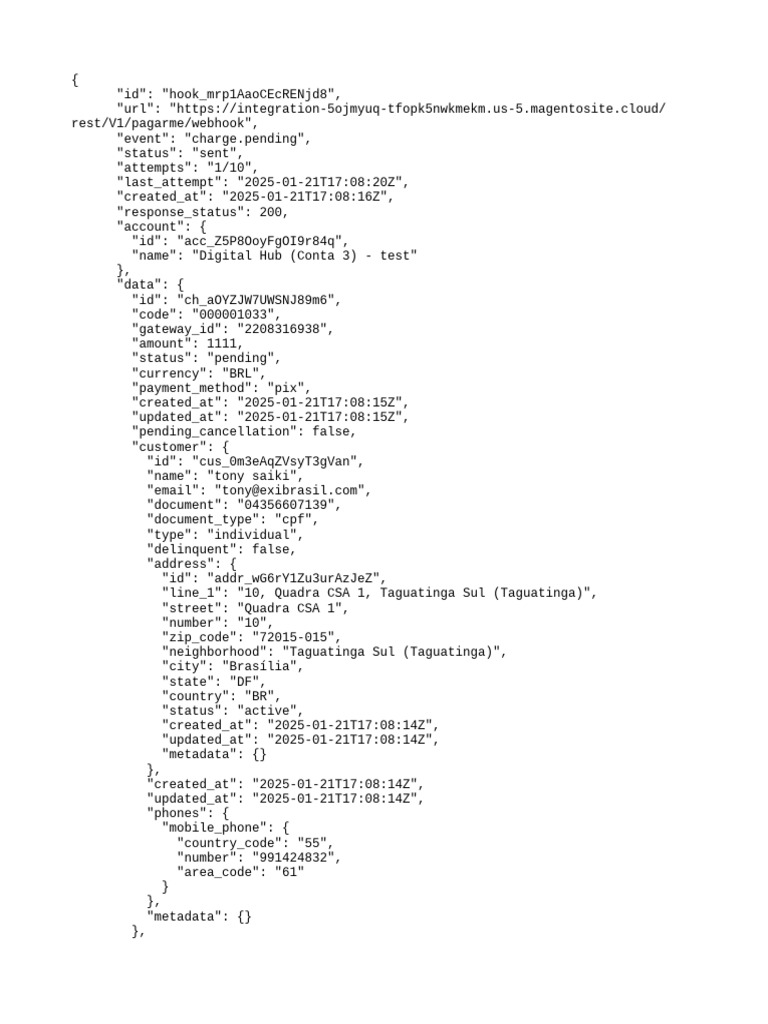 Webhook Exemplo Charge Pending Order | PDF