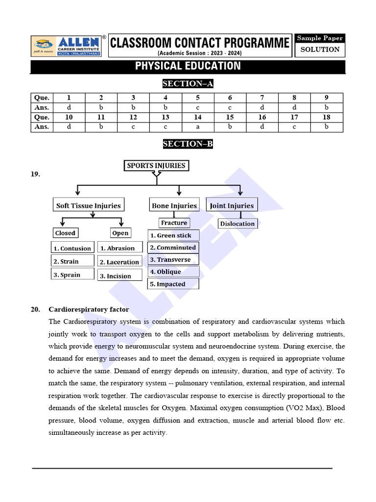 Sample Paper Physical Education Paper Sol | PDF | Skeletal Muscle ...