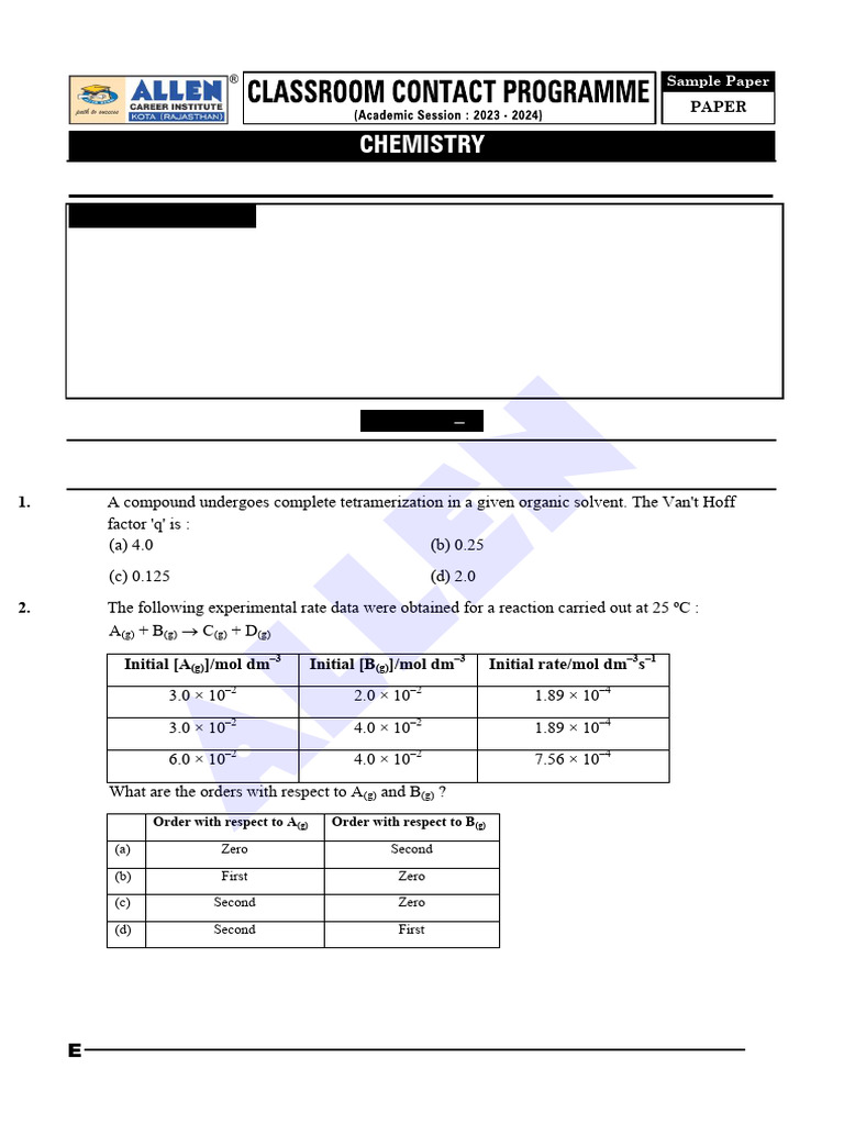 Chemistry Sample Paper with Questions | PDF | Amine | Chemistry