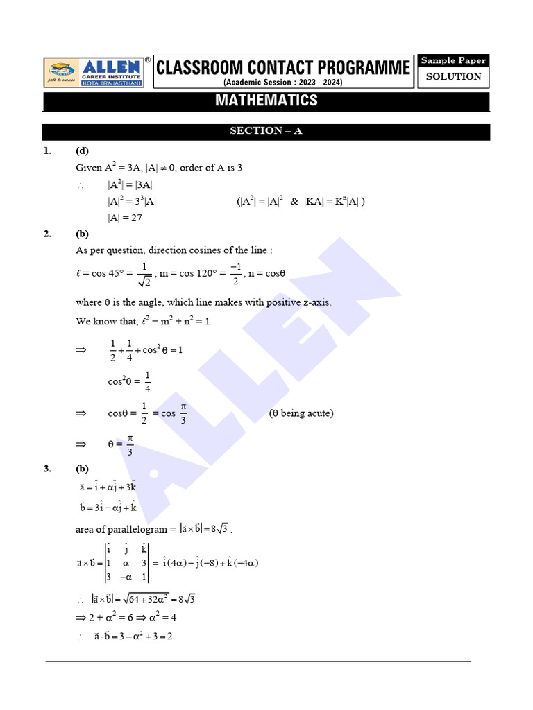 Sample Paper Mathematics Paper Sol | PDF | Mathematical Analysis | Geometry