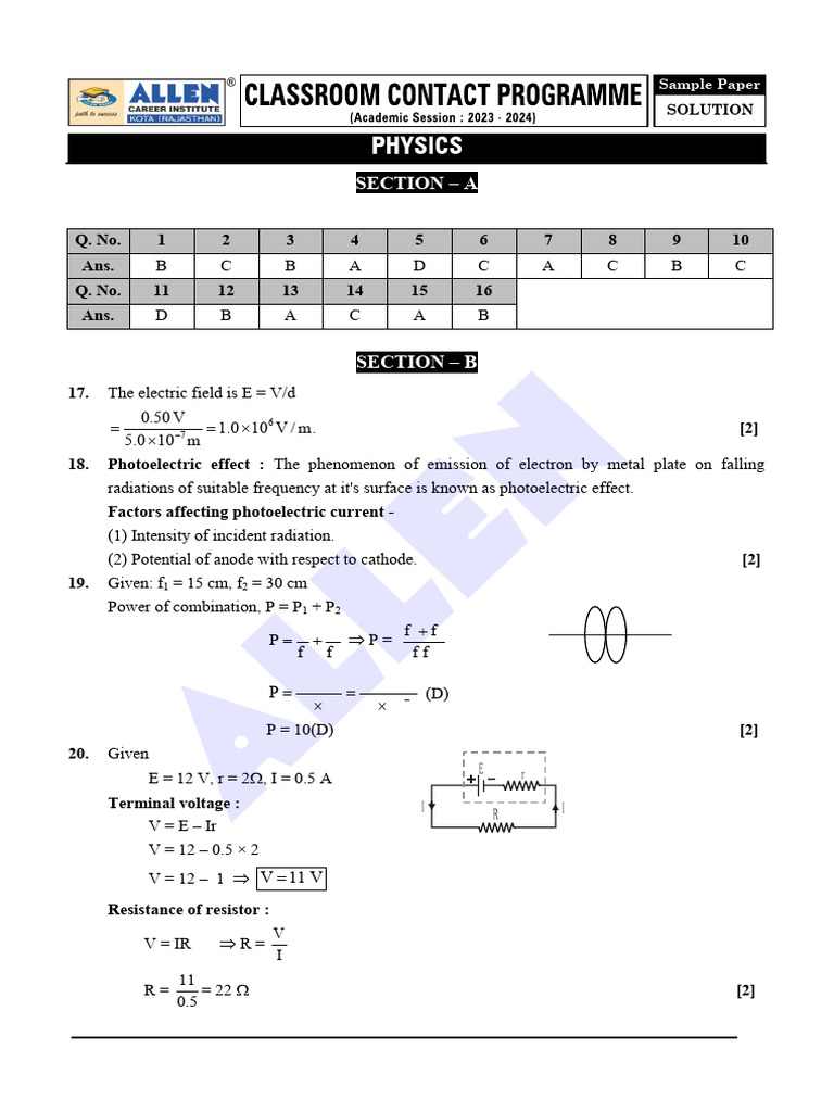 Sample Paper Physics Paper Sol | PDF | Atomic Nucleus | Photoelectric Effect