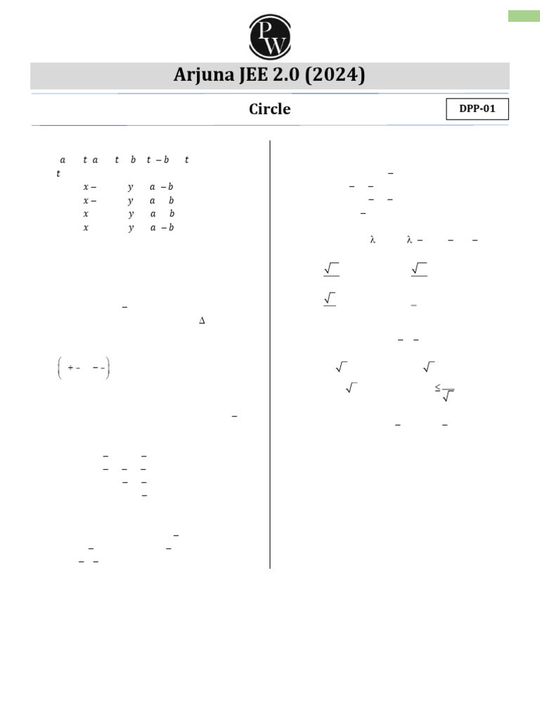 Circle - DPP 01 (Of Lec 02) - Arjuna JEE 2.0 2024 | PDF | Circle | Analytic Geometry