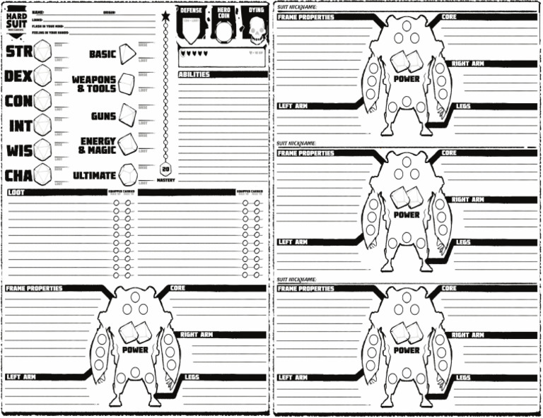 ICRPG Hard Suit Character Suit Sheet | PDF