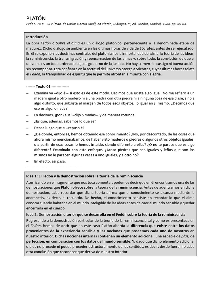 Comentario a los textos de Platón | PDF | Platón | Conocimiento