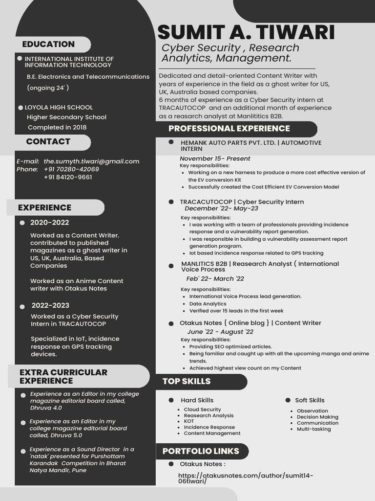 Sumyth. Tiwari Resume | PDF | Computer Security | Security