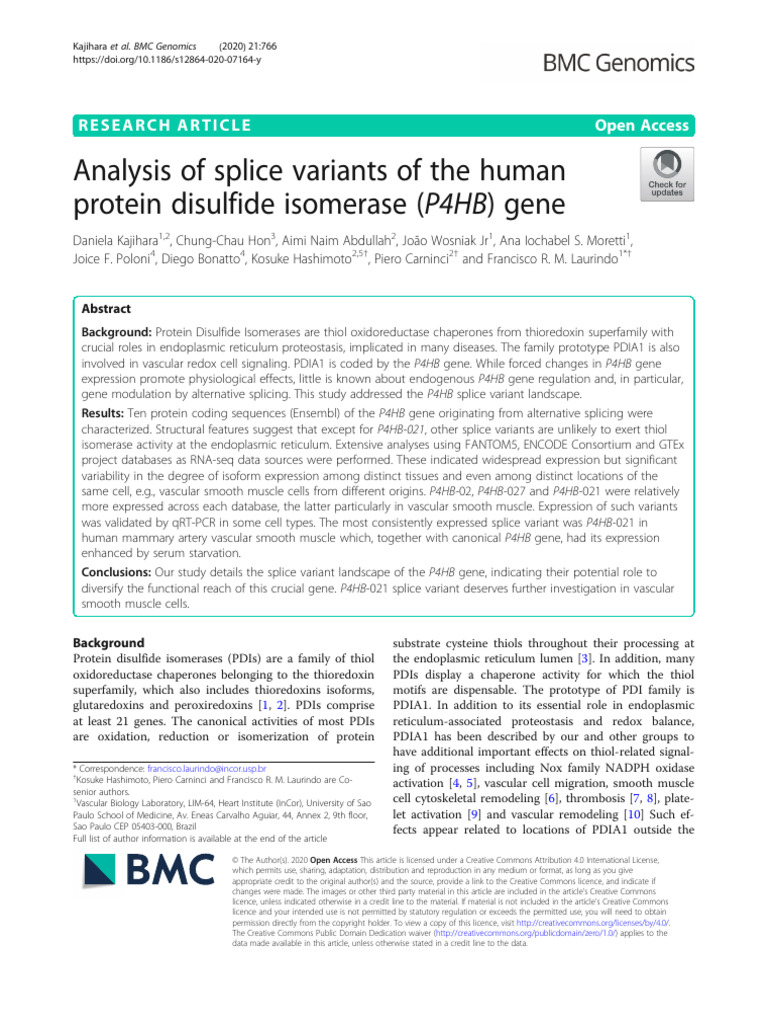 Analysis of Splice Variants of The Human Protein Disulfide Isomerase ...
