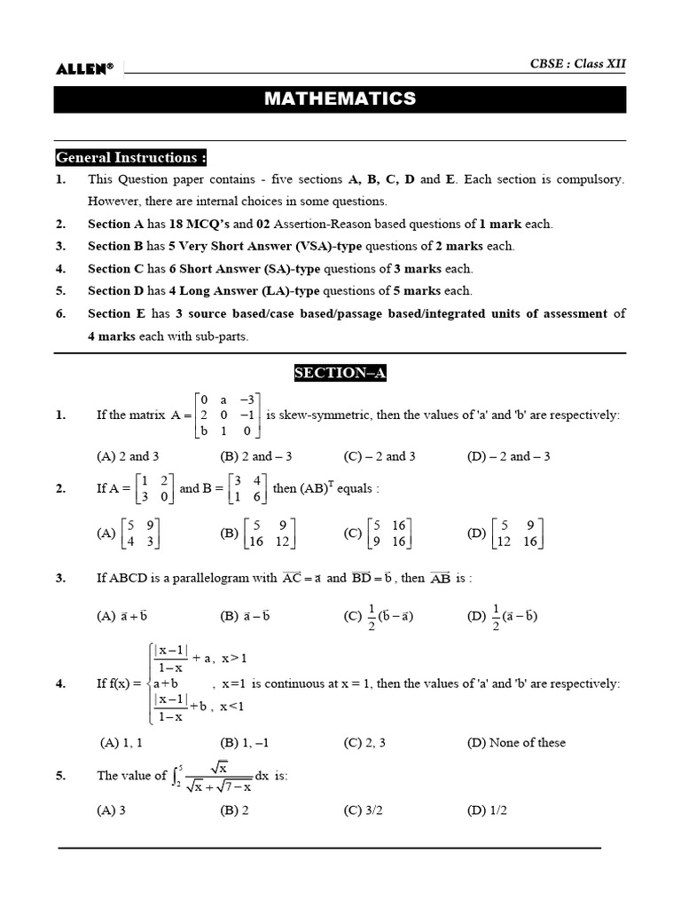 CBSE-class-XII-th-board-mathmatics-Paper-Set-2 | PDF | Linear Algebra ...