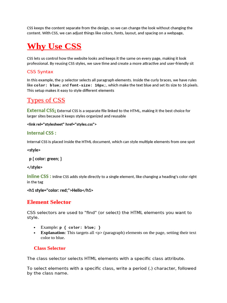 Comprehensive Guide to CSS Basics | PDF | Html Element | Html