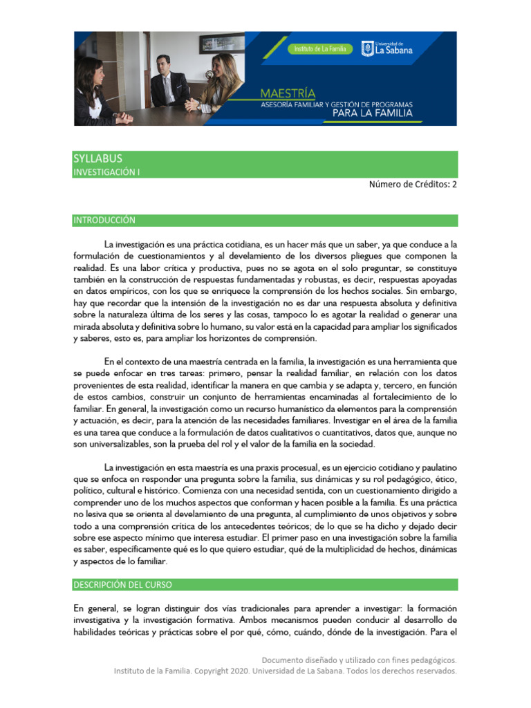 MAFGPF Syllabus Investigacion 1 2020 | PDF | Teoría | Educación en ...