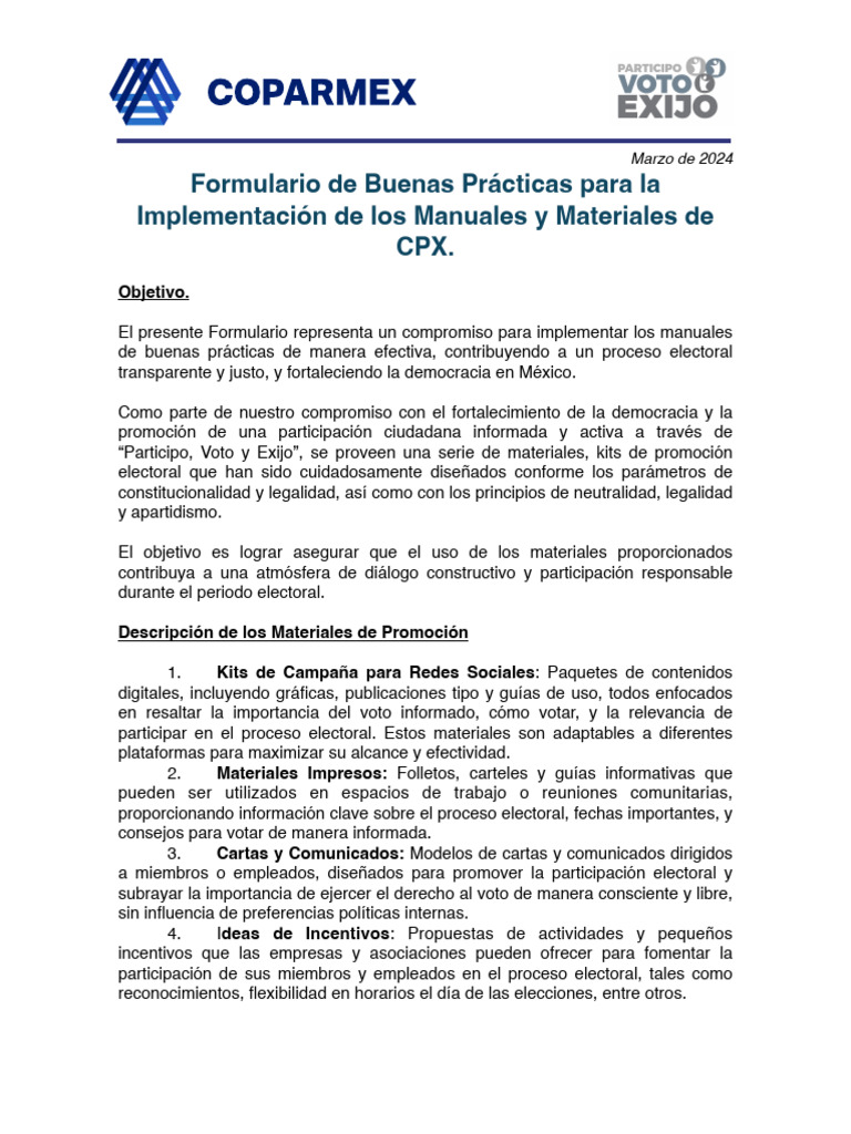 Formulario de Buenas Prácticas. Kits PVE. 2 | PDF | Participación pública | Votación