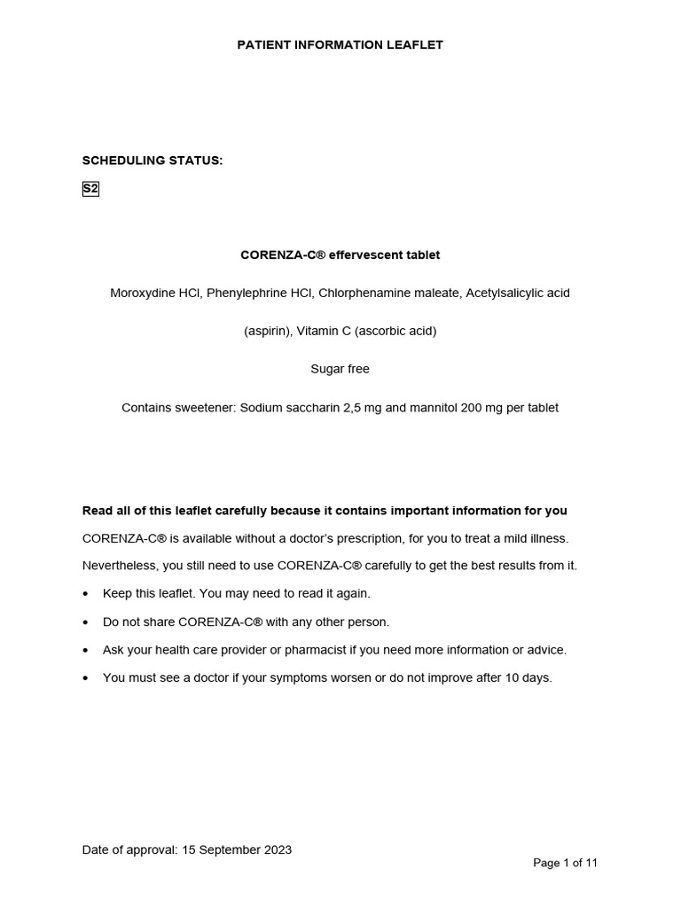 PIL Corenza C | PDF | Aspirin | Nonsteroidal Anti Inflammatory Drug
