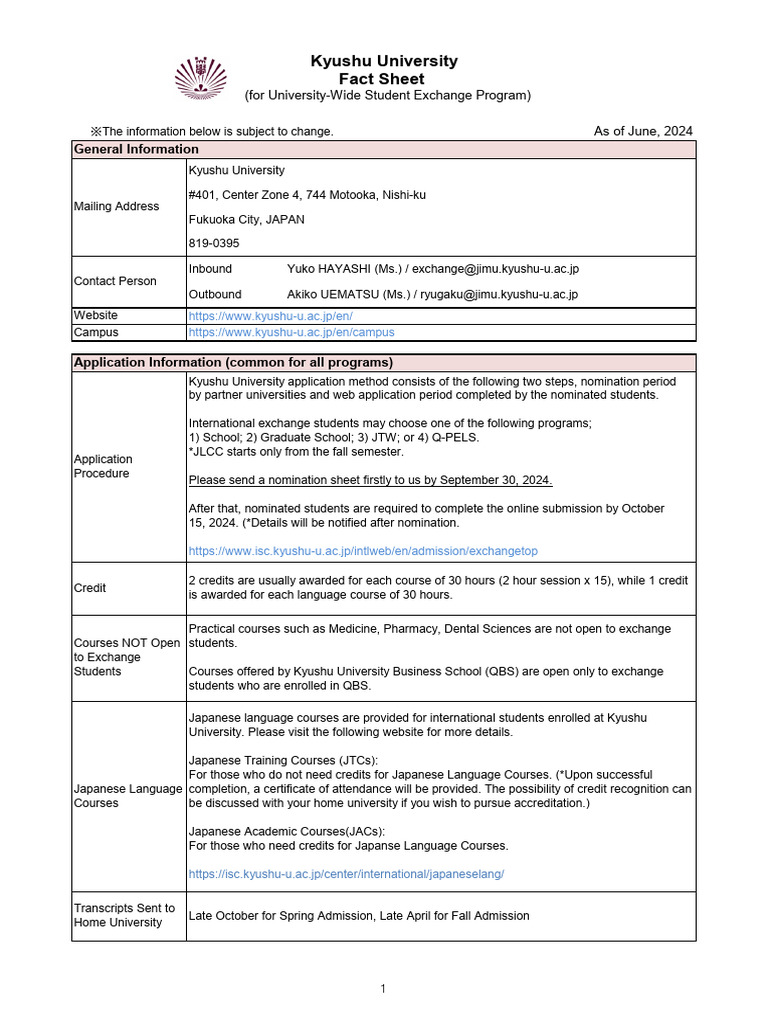 00 Kyushu University Fact Sheet Spring 2025 | PDF | University And ...
