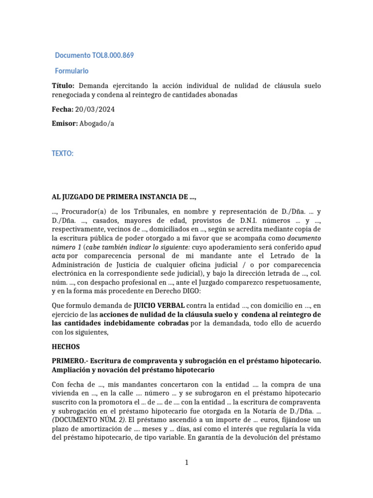 Tol8000869 Dda Suelo | PDF | Hipotecas | Caso de ley