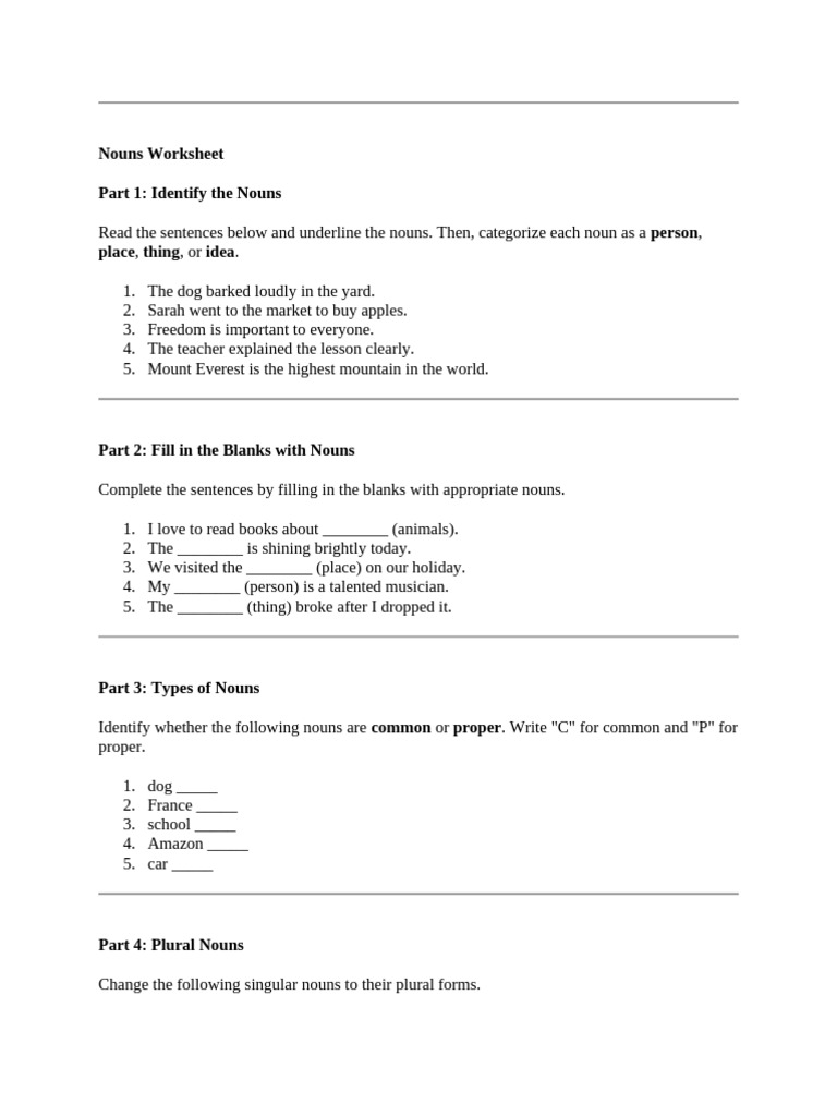 Nouns Worksheet | PDF