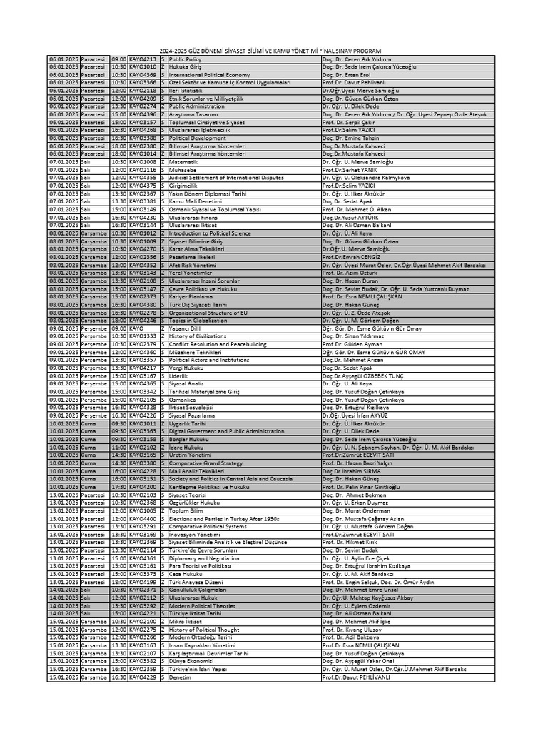 2024 2025 Sbky Guz Final Sinav Programi | PDF