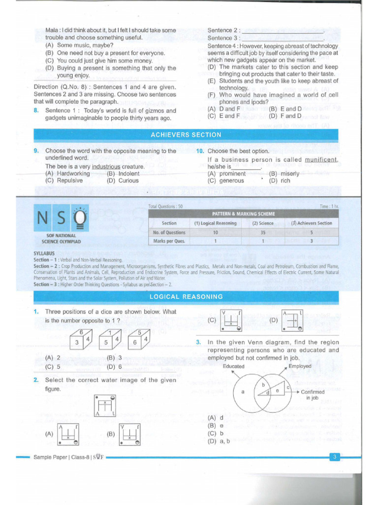 SOF Class 8 Sample Papers Page 3 | PDF